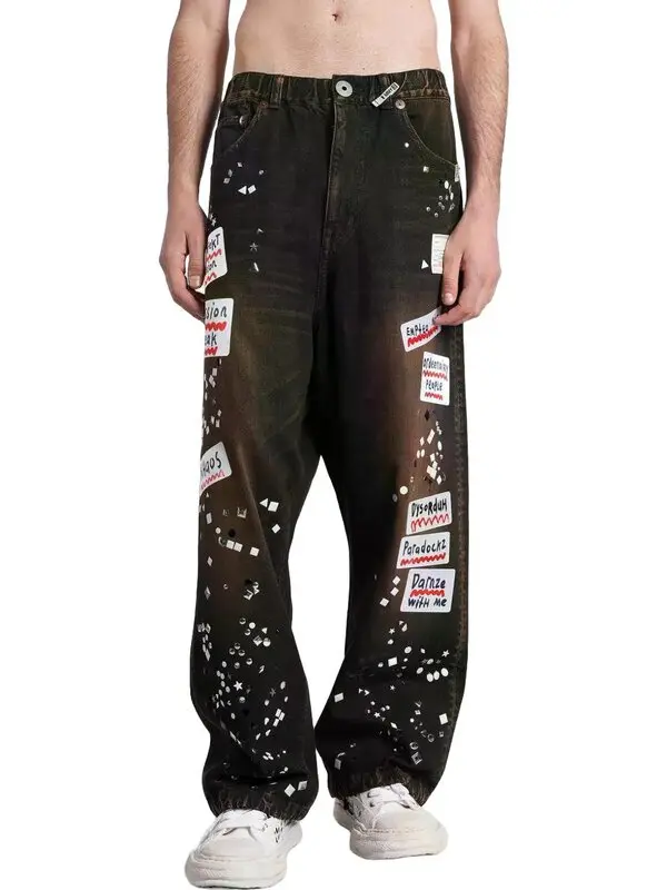 Mihara Yasuhiro Patch-detail Stud-embellished Jeans - Black