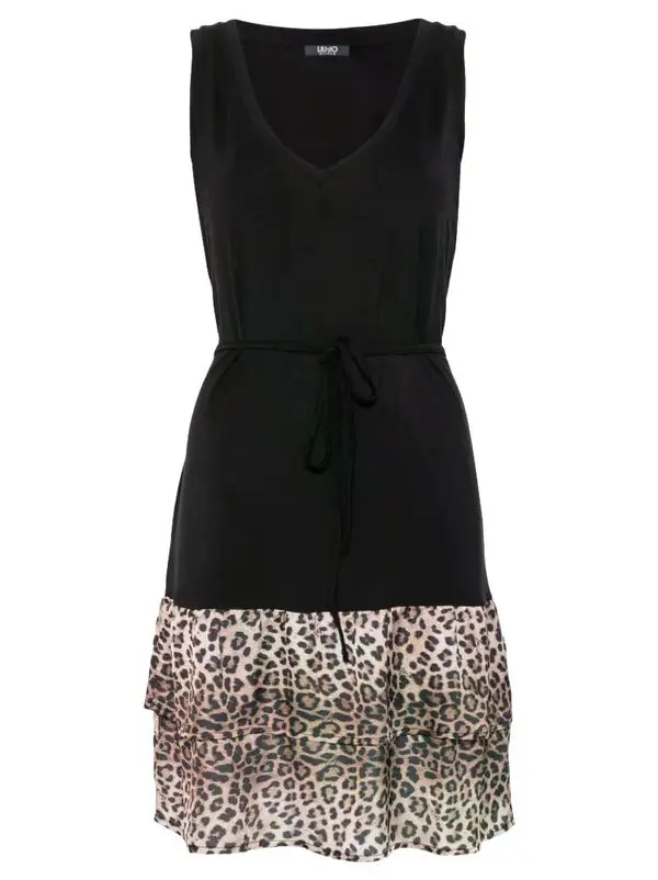 Liu Jo Leopard-print Tiered Dress - Black