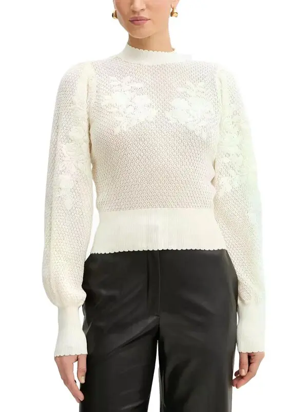 TWINSET Floral-embroidered Open-knit Sweater - Neutrals