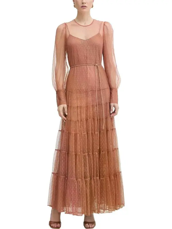 TWINSET Lace-overlaid Tiered Dress - Brown