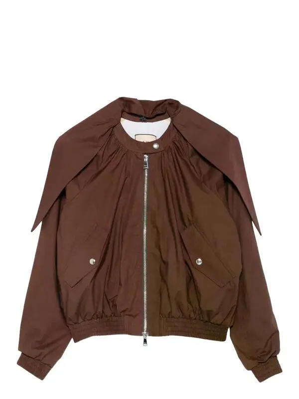 Plan C Ruched-detail Zip-up Jacket - Brown