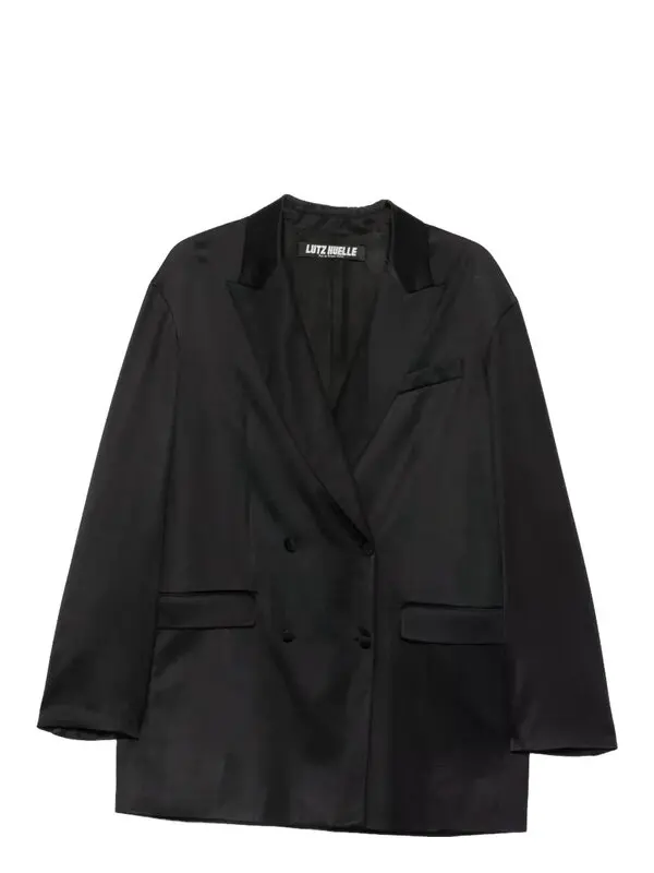 LUTZ HUELLE Hero Double-breasted Satin-finish Blazer - Black