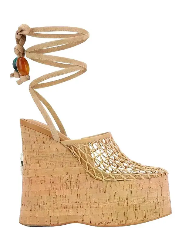 NAKED WOLFE Iris Mesh-paneled Cork Sandals - Neutrals