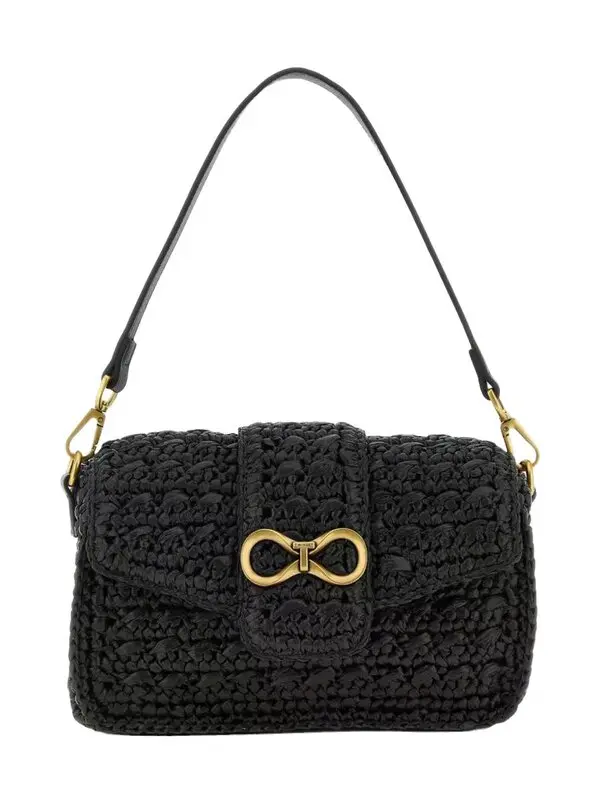 TWINSET Woven Logo-plaque Shoulder Bag - Black