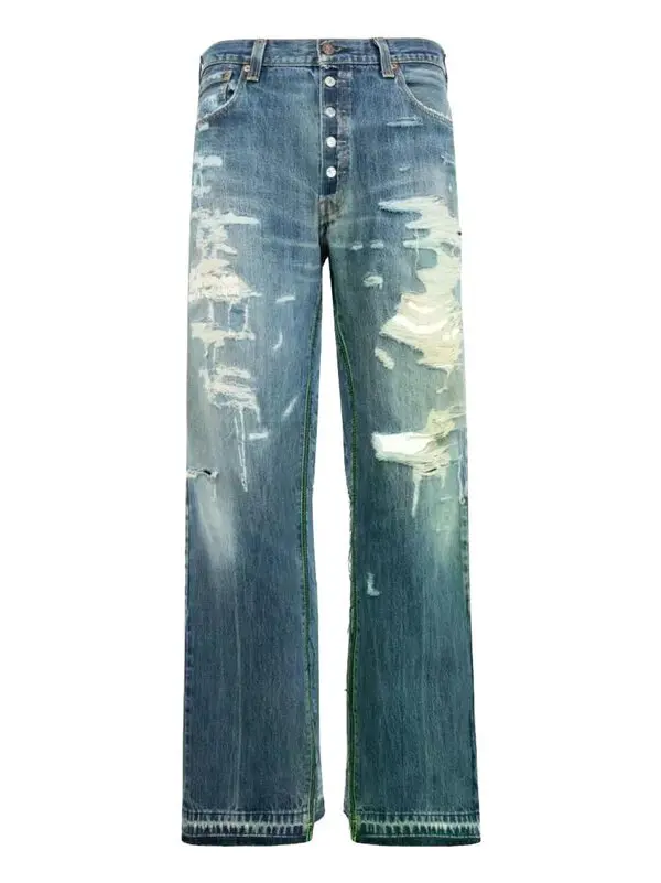 BETTER WITH AGE Distressed Logo-print Jeans - Blue