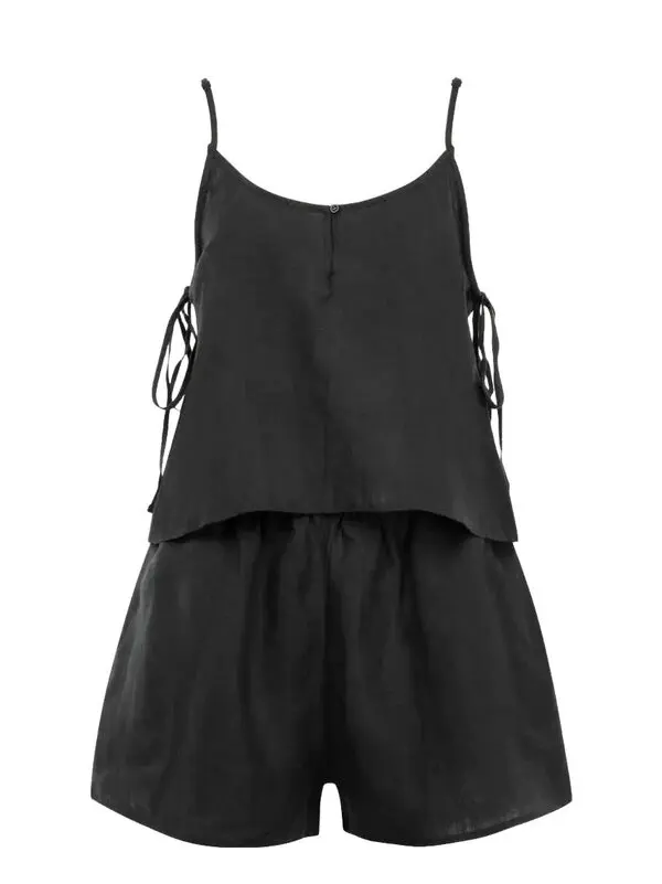 DEIJI STUDIOS Linen V-neck Top And Shorts Set - Black