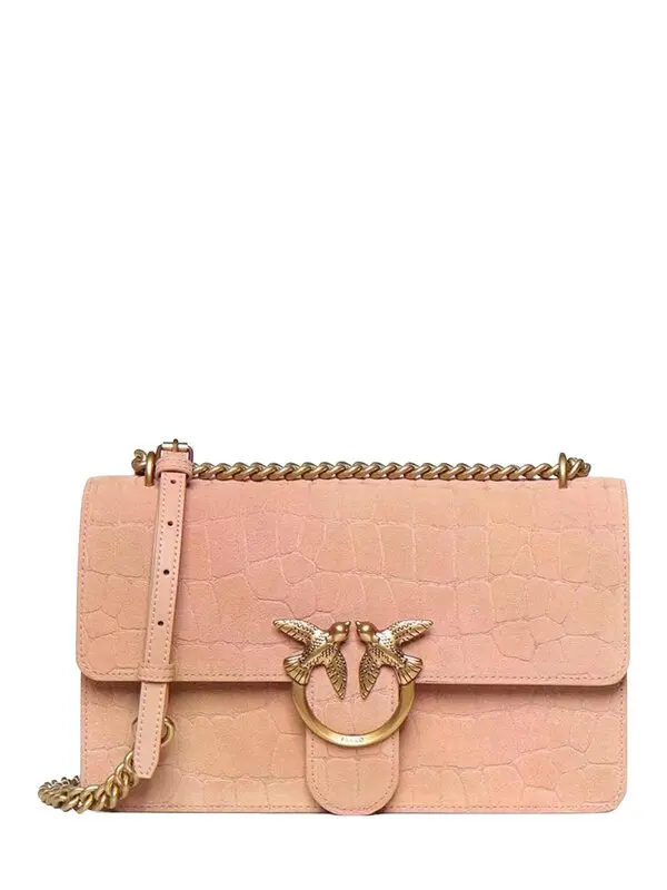Pinko Croc-effect Crossbody Bag With Love Birds Plaque - Pink