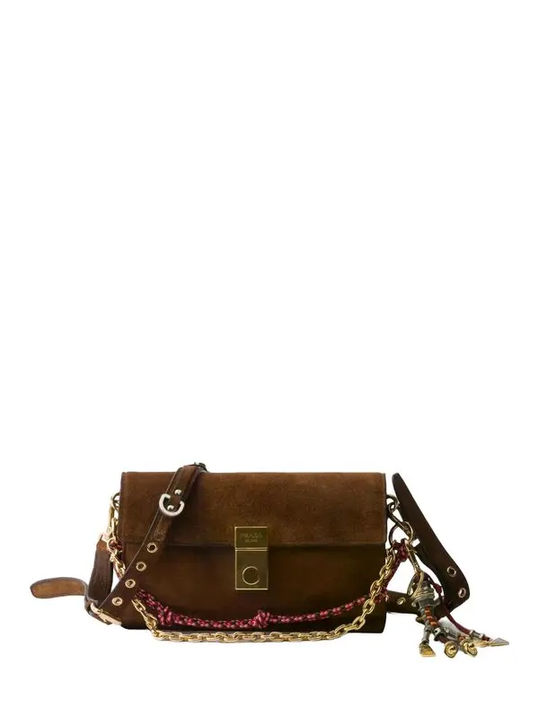 Prada Soft Sound Small Suede Shoulder Bag - Brown