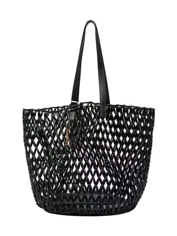 Saint Laurent Beaded Shoulder Bag With Plaque - Black