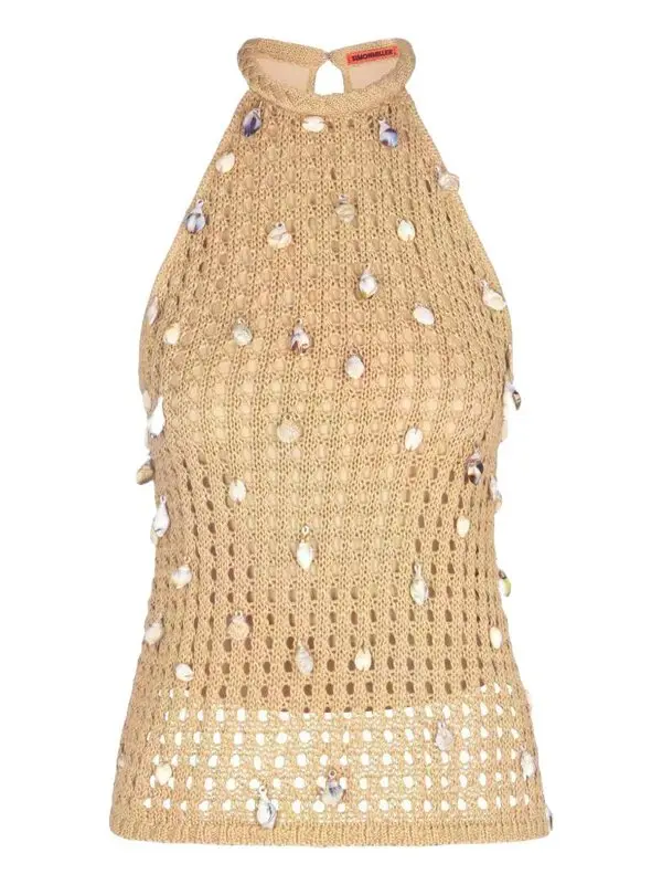 SIMONMILLER Bahi Shell-embellished Crochet Top - Neutrals