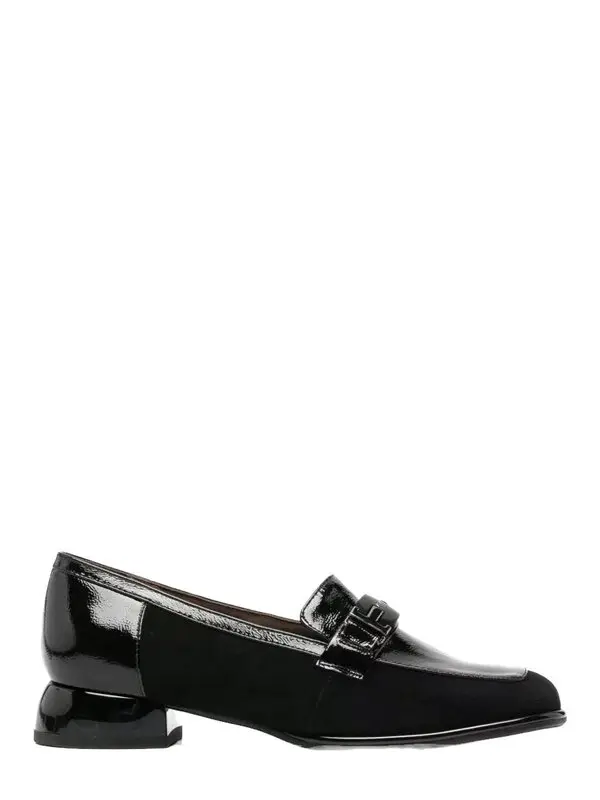LINDA BAUMANN Patent-panelled Logo-plaque Loafers - Black