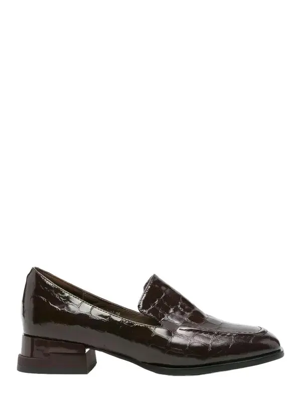 LINDA BAUMANN Crocodile-embossed Leather Loafers - Brown