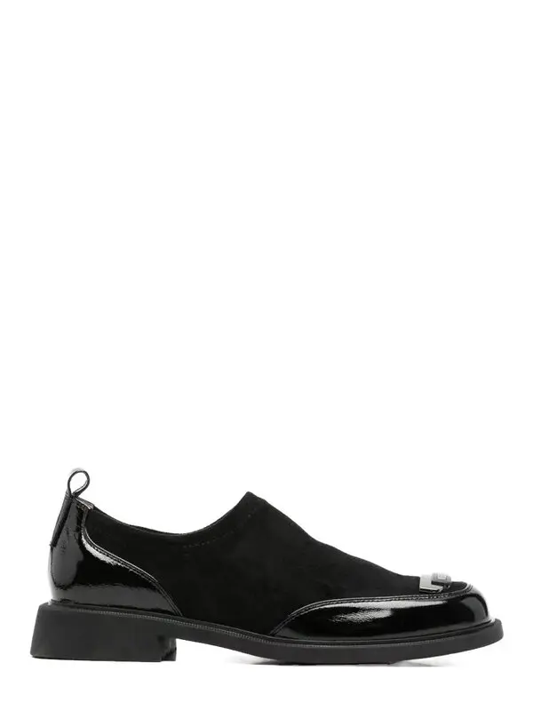 LINDA BAUMANN Patent-paneled Plaque-detail Loafers - Black