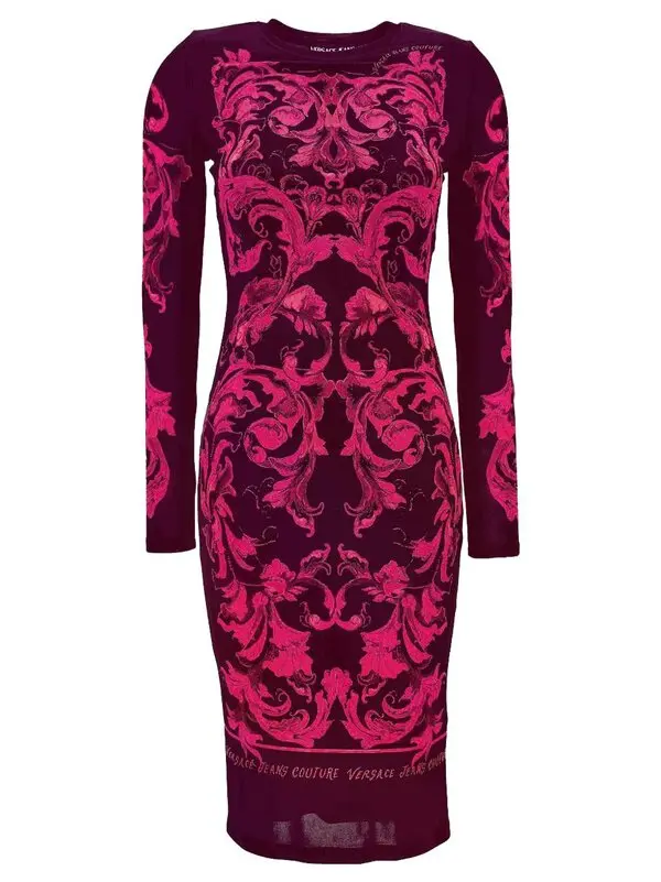 Versace Baroque-print Long-sleeve Midi Dress - Purple