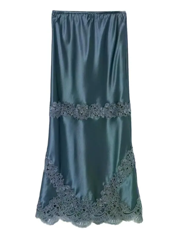 Cynthia Rowley Embroidered Satin Skirt - Blue