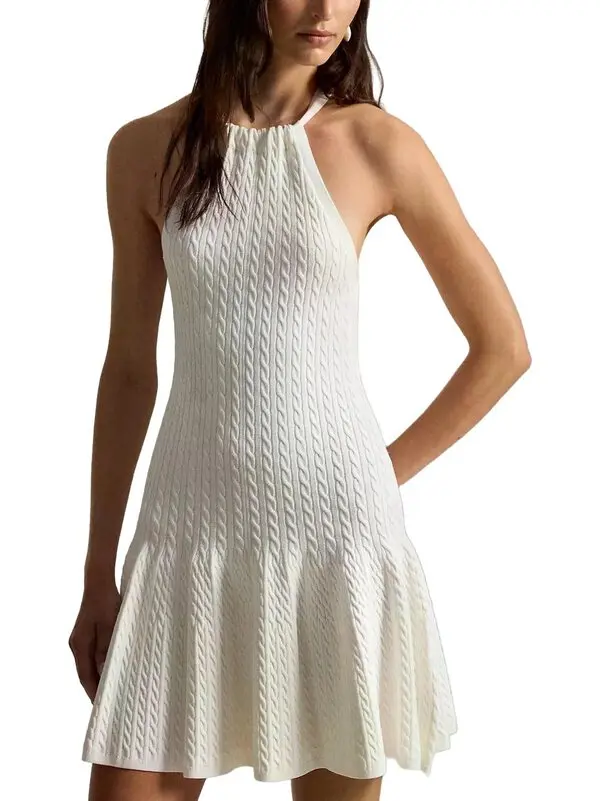 Polo Ralph Lauren Mini Cable-knit Halterneck Dress - Neutrals