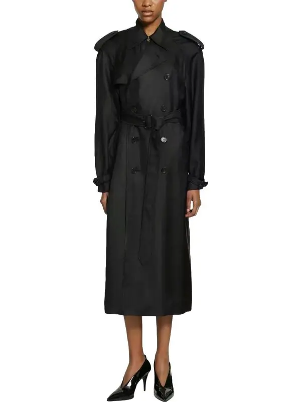 Saint Laurent Double-breasted Silk Trench Coat - Black