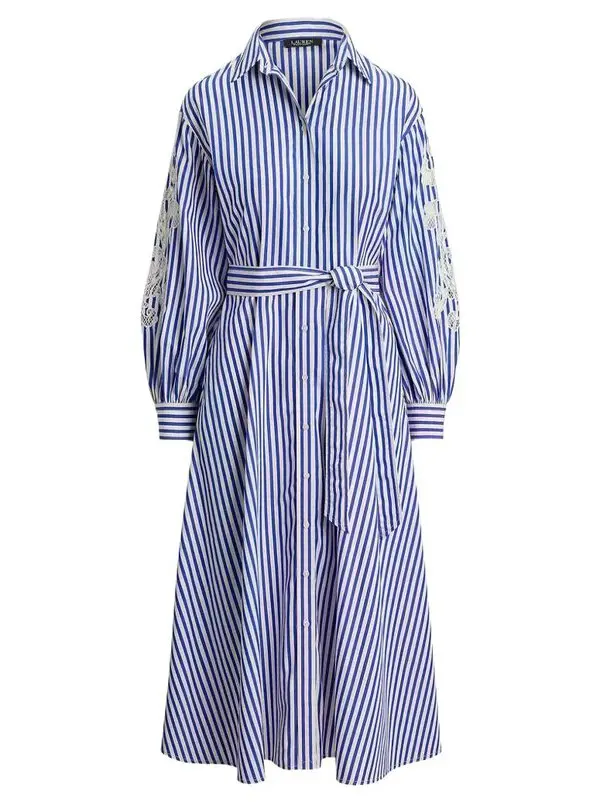 Ralph Lauren Striped Lace-embroidered Dress - Blue