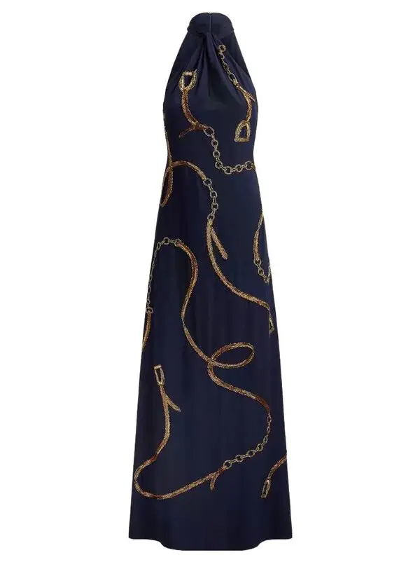 Ralph Lauren Sequin-embellished Halterneck Maxi Dress - Blue