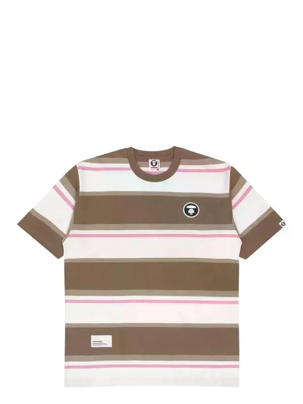 AAPE BY *A BATHING APE Moonface-patch Striped T-shirt - Neutrals