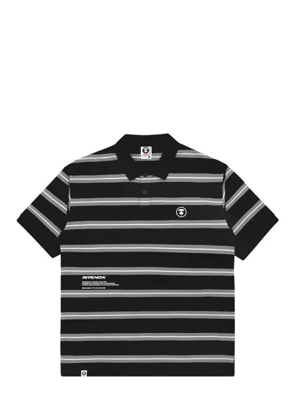 AAPE BY *A BATHING APE Moonface Striped Polo Shirt - Black