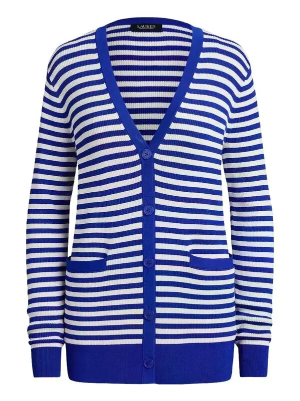 Ralph Lauren Striped Ribbed-knit Cardigan - Blue