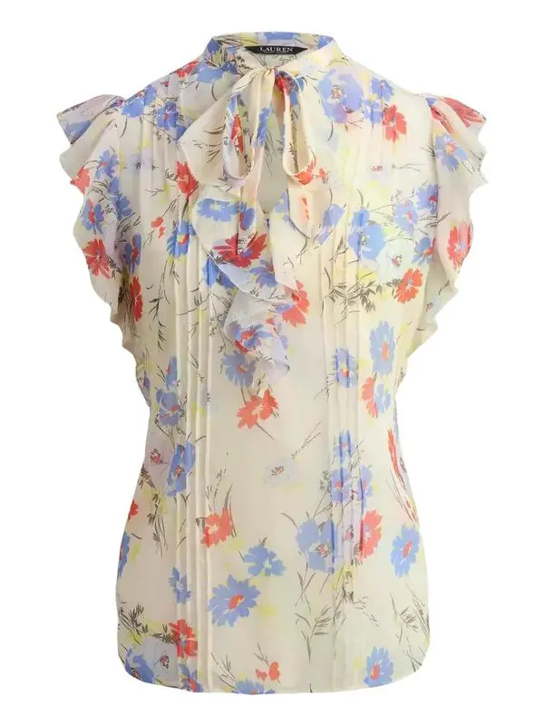 Ralph Lauren Floral-print Ruffled Blouse - Neutrals