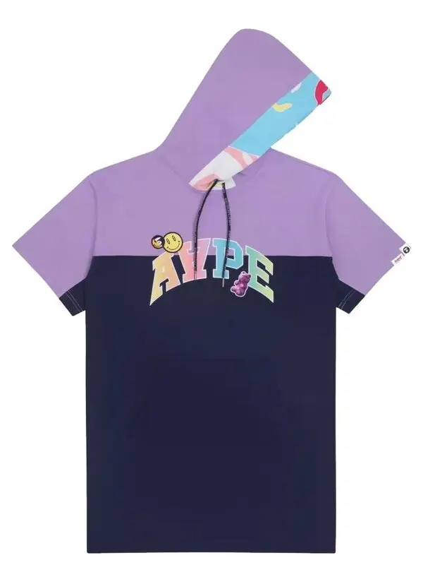 AAPE BY *A BATHING APE Moonface Colour-blocked Cotton Mini Hoodie Dress - Blue