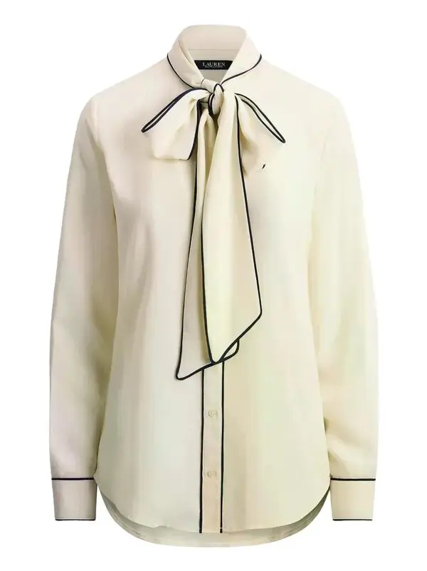 Ralph Lauren Bow-detail Contrast-trim Blouse - Neutrals