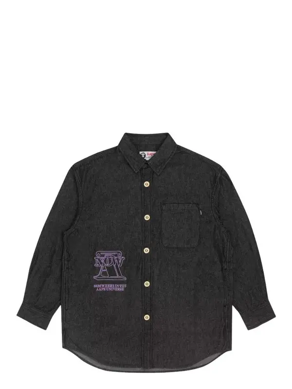 AAPE BY *A BATHING APE Logo-embroidered Button-down Cotton Shirt - Black