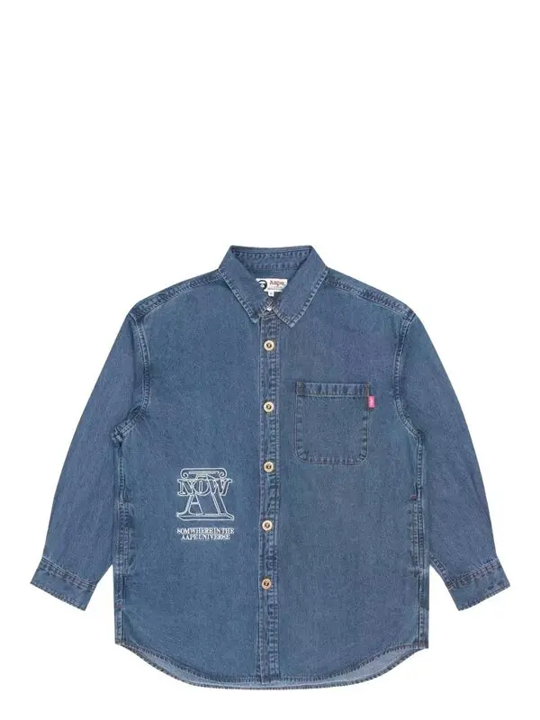 AAPE BY *A BATHING APE Logo-embroidered Button-down Denim Shirt - Black