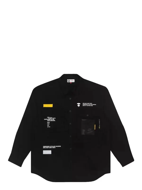 AAPE BY *A BATHING APE Moonface Logo-print Button-down Cotton Shirt - Black