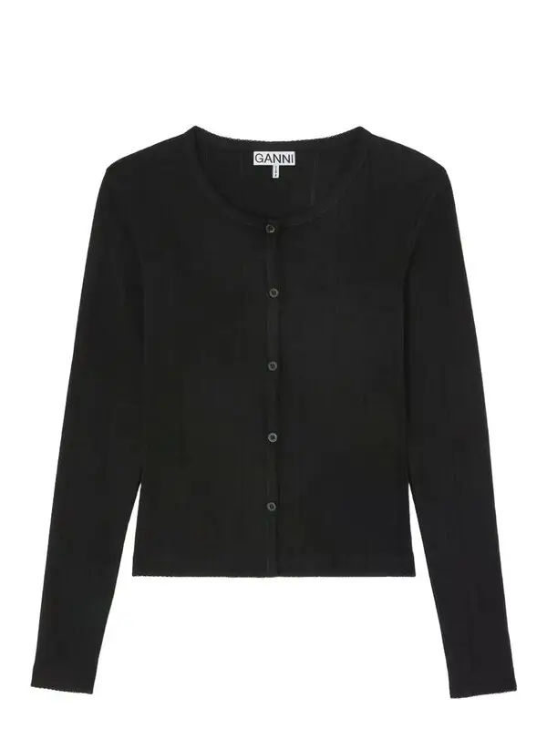 GANNI Pointelle-knit Cardigan - Black