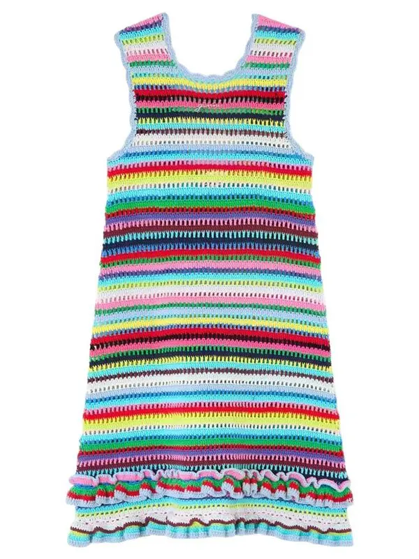 GANNI Crochet-knit Mini Dress - Blue