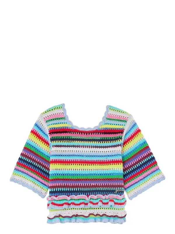 GANNI Striped Ruffled Blouse - Blue