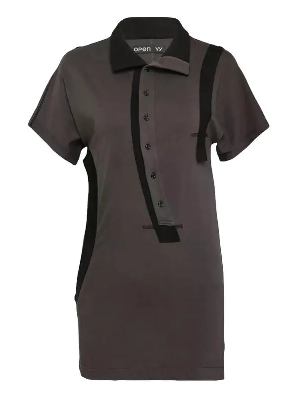 OPEN YY Curved Button-panel Polo Top - Grey