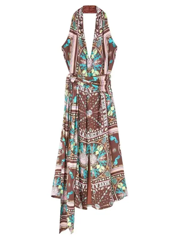 GANNI Printed Midi Dress - Brown