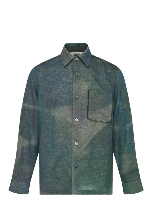 JIYONGKIM Sun-bleached Raw-edged Shirt - Blue