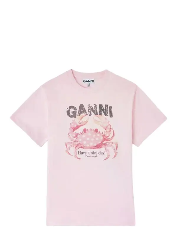 GANNI Crab-print T-shirt - Pink