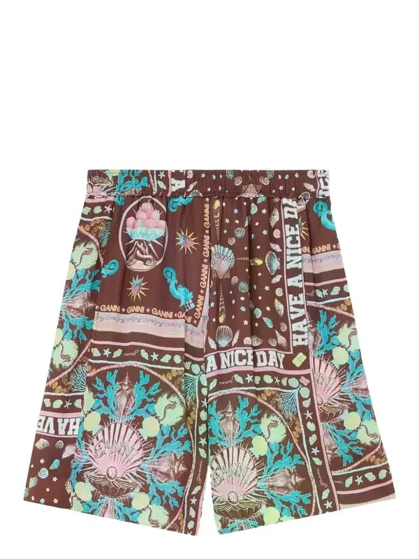 GANNI Graphic-print Shorts - Brown
