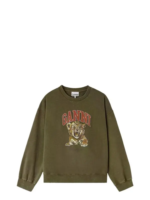 GANNI Tiger-print Sweatshirt - Green