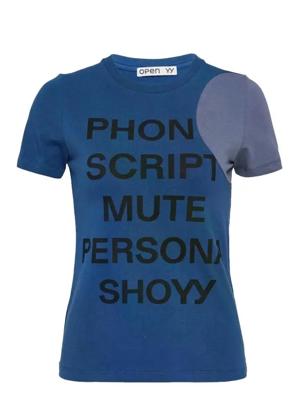 OPEN YY Slogan-print Paneled T-shirt - Blue