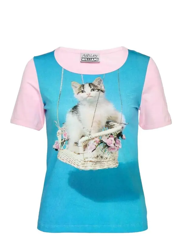 Ashley Williams Kitten-print Panelled T-shirt - Pink