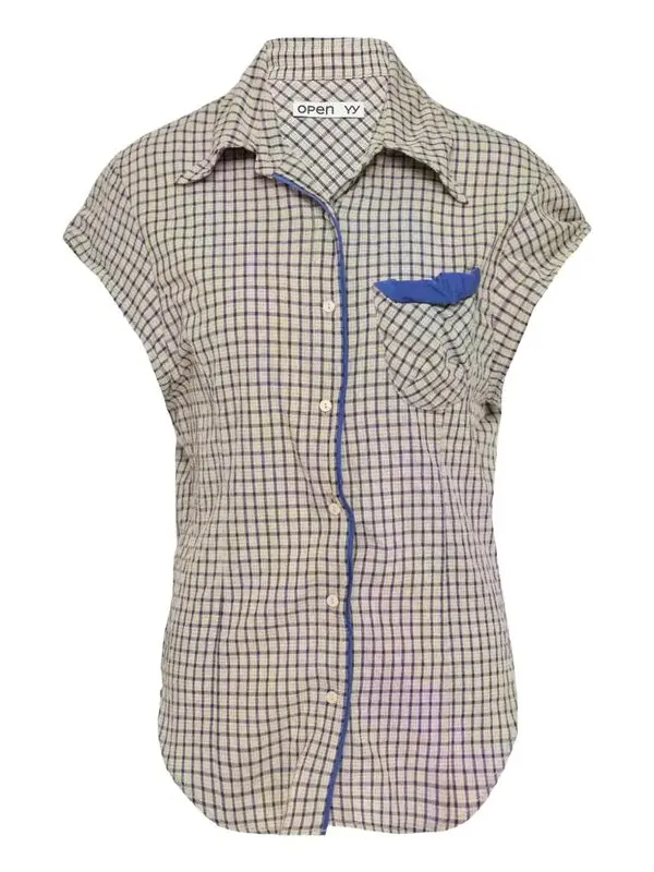 OPEN YY Check-pattern Contrast-trim Shirt - Neutrals