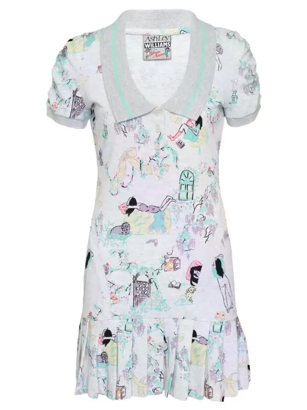 Ashley Williams Amelia Graphic-print Pleated-hem Dress - Grey