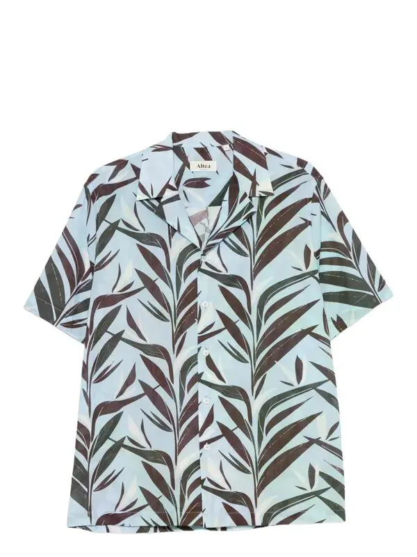 Altea Leaf-print Short-sleeve Shirt - Blue