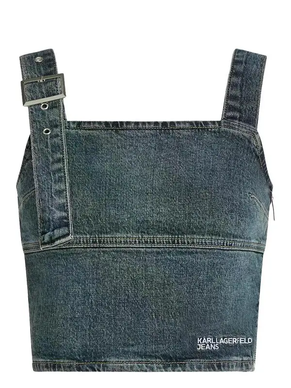 Karl Lagerfeld Buckle-detail Denim Crop Top - Blue