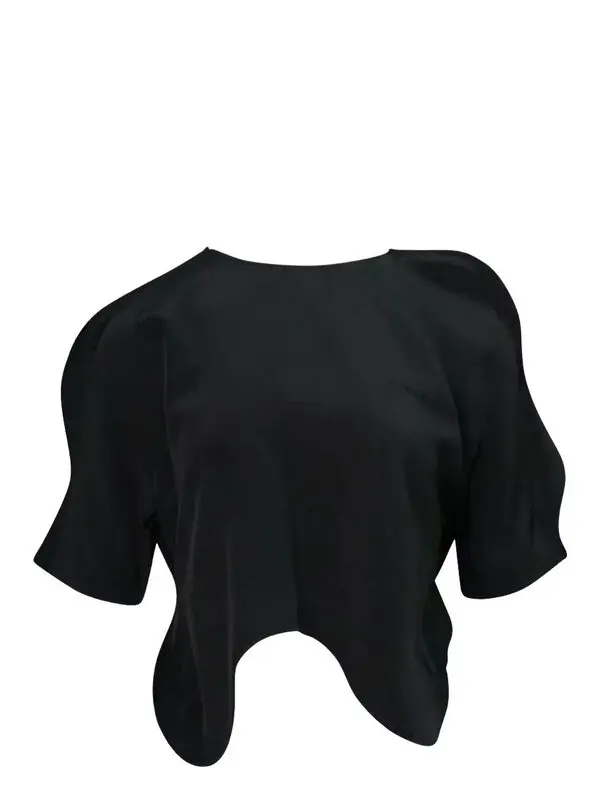 PUSHBUTTON Wavy-hem Short-sleeve Blouse - Black