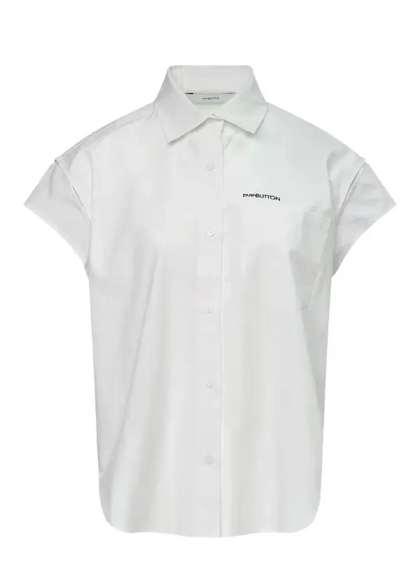 PUSHBUTTON Logo-print Cap-sleeve Shirt - White