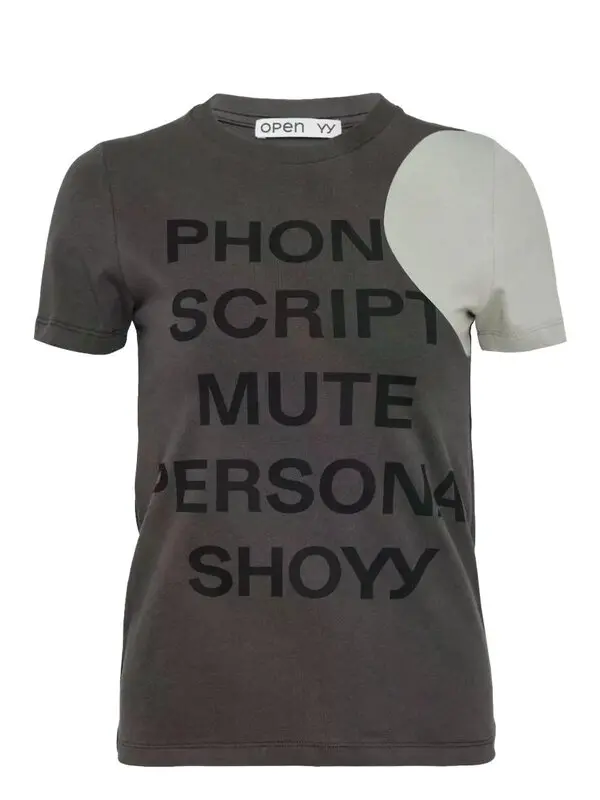 OPEN YY Slogan-print Panelled T-shirt - Grey